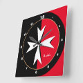 White Maltese Cross & Malta flag, house / knights Square Wall Clock ...