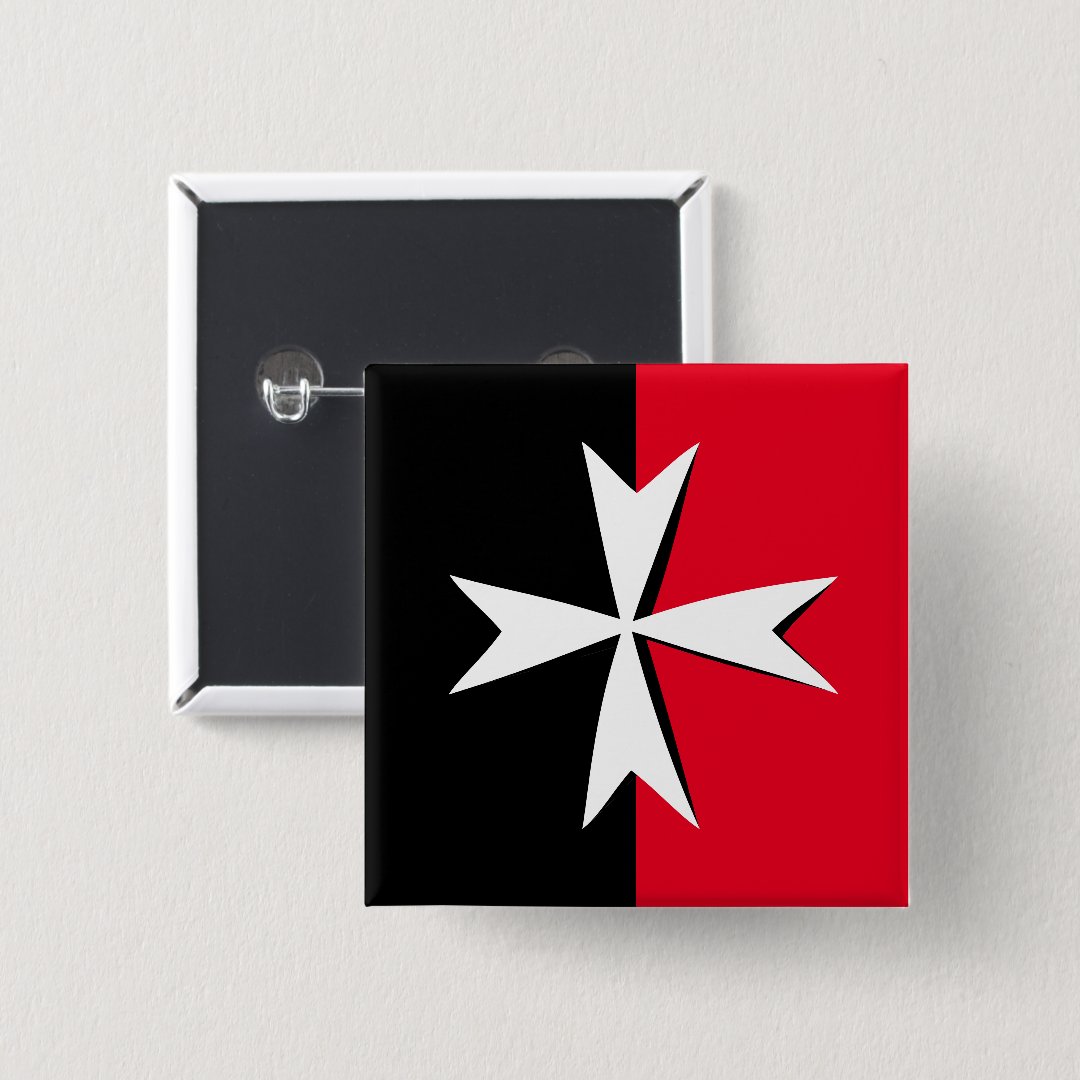 White Maltese Cross & Malta flag symbol / knights Button | Zazzle