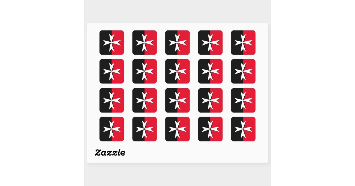 White Maltese Cross & Malta flag symbol / knights Square Sticker | Zazzle