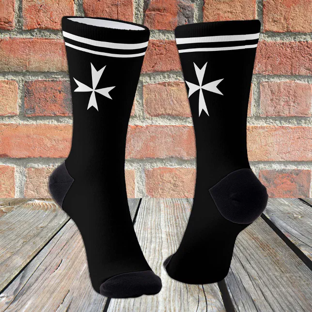 White Maltese Cross, St. John, Malta flag / Black Socks | Zazzle