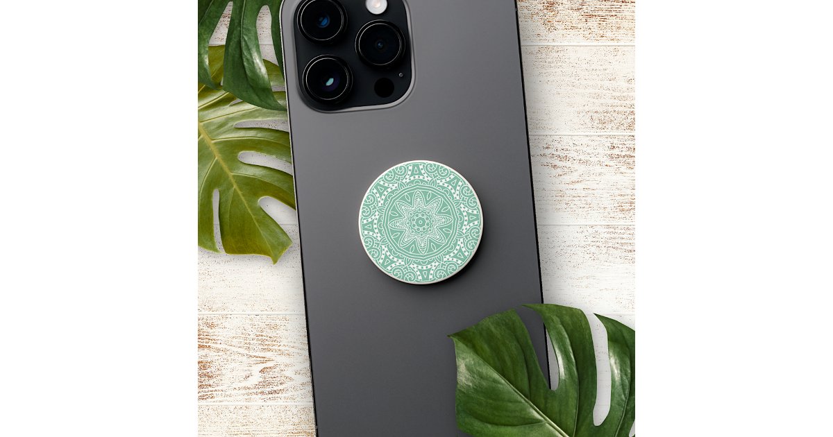 White Mandala Star On Pastel Mint Green PopSocket | Zazzle