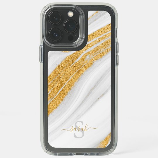 White Marble and Printed Gold Glitter Speck iPhone Case | Zazzle.com