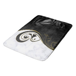 White Marble, Black,Gold Filigree Graphic Bath Mat | Zazzle