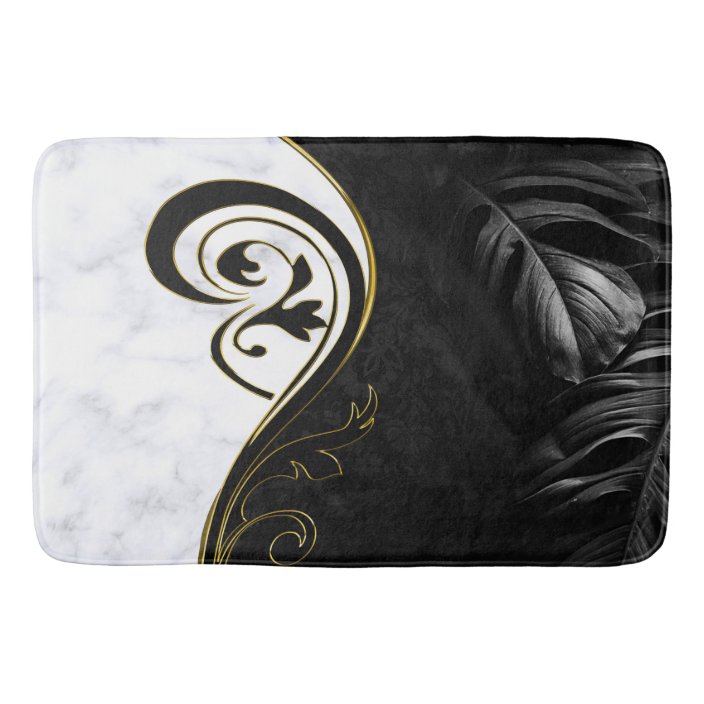 White Marble, Black,Gold Filigree Graphic Bath Mat | Zazzle.com