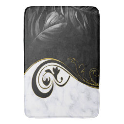 White Marble, Black,Gold Filigree Graphic Bath Mat | Zazzle