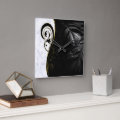 White Marble, Black, Gold Filigree Graphic Square Wall Clock | Zazzle