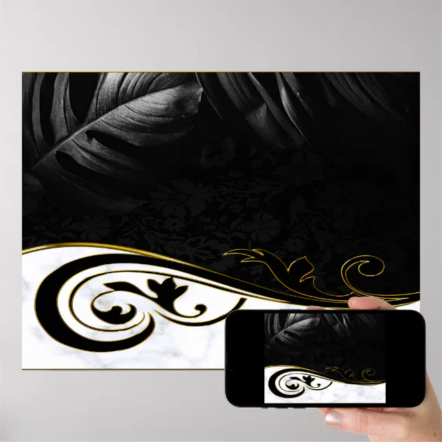 White Marble, Black, Gold Filigree Poster | Zazzle