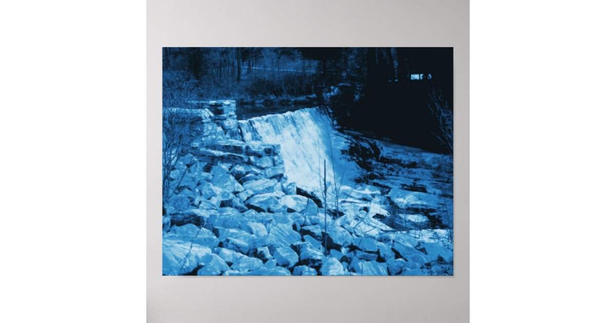 White Marble Dam In Blue Abstract Fantasy Art Poster | Zazzle