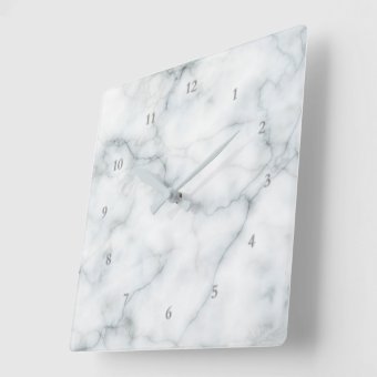 white marble elegant square wall clock | Zazzle