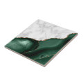 White Marble Gilded Emerald Green Agate Ceramic Tile | Zazzle