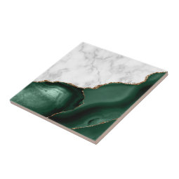 White Marble Gilded Emerald Green Agate Ceramic Tile | Zazzle