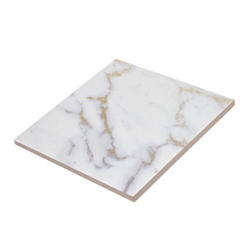 White Marble Gold Glitter Modern Elegant Premium Ceramic Tile | Zazzle