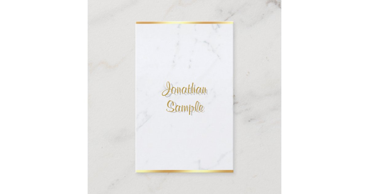 White Marble Gold Handwritten Script Chic Modern Business Card | Zazzle