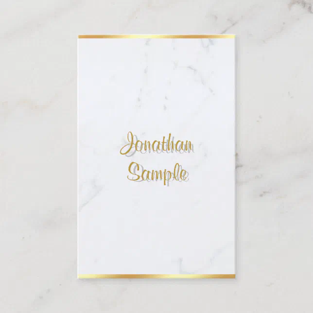 White Marble Gold Handwritten Script Chic Modern Business Card | Zazzle