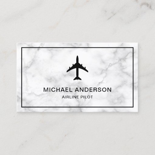 White Marble Jet Aircraft Airplane Airline Pilot Business Card | Zazzle
