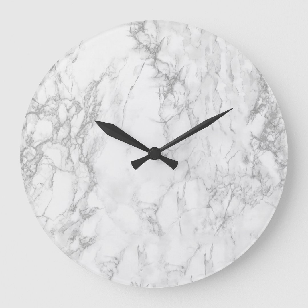 White Marble Large Round Wall Clock | Zazzle