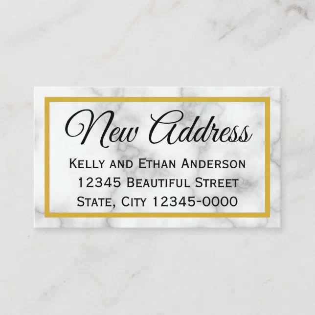 White Marble Look and Faux Gold New Address Enclosure Card | Zazzle