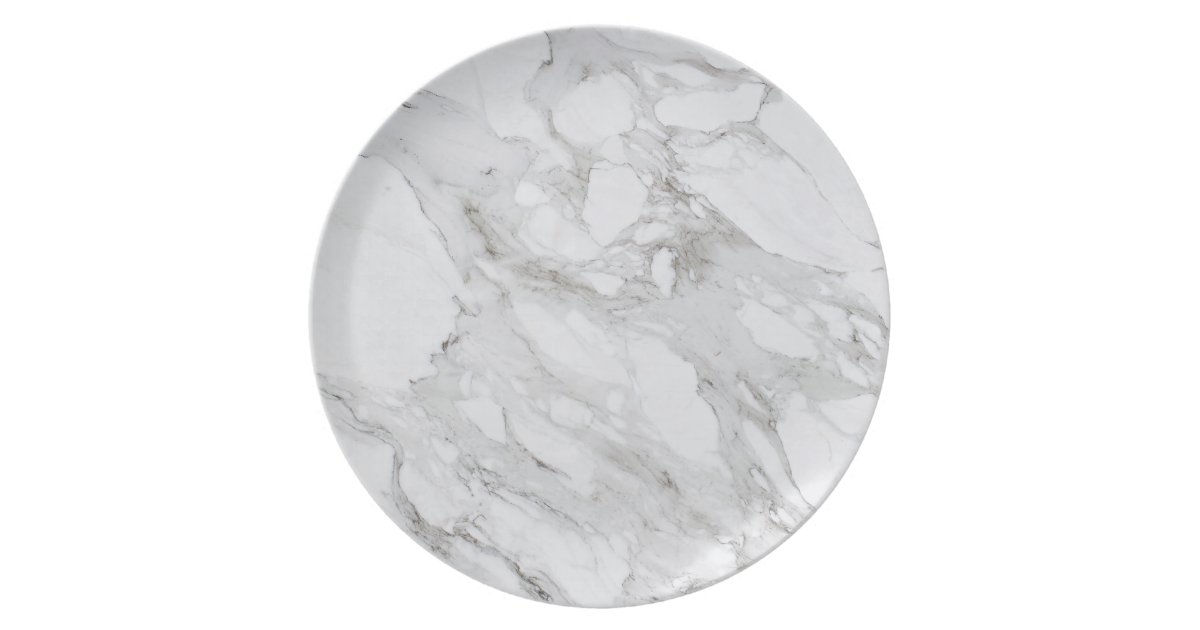 White Marble Melamine Plate | Zazzle