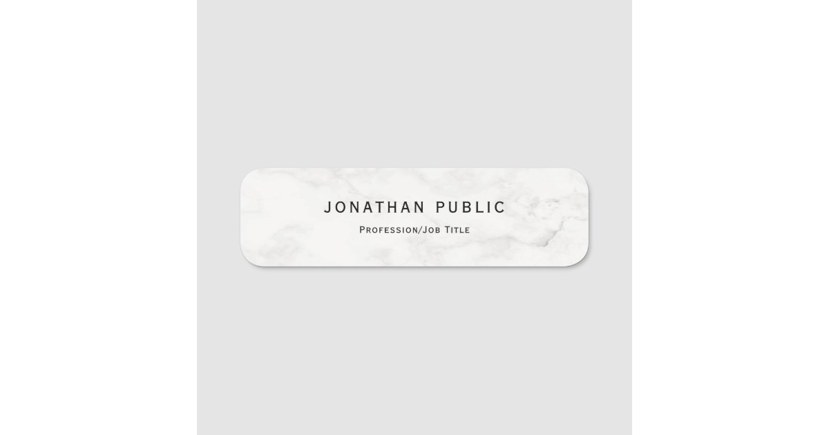 White Marble Modern Simple Template Elegant Name Tag | Zazzle