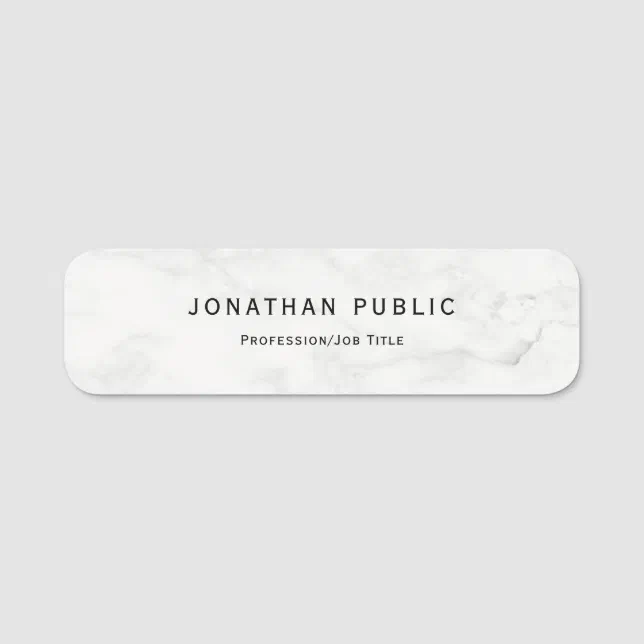 White Marble Modern Simple Template Elegant Name Tag | Zazzle