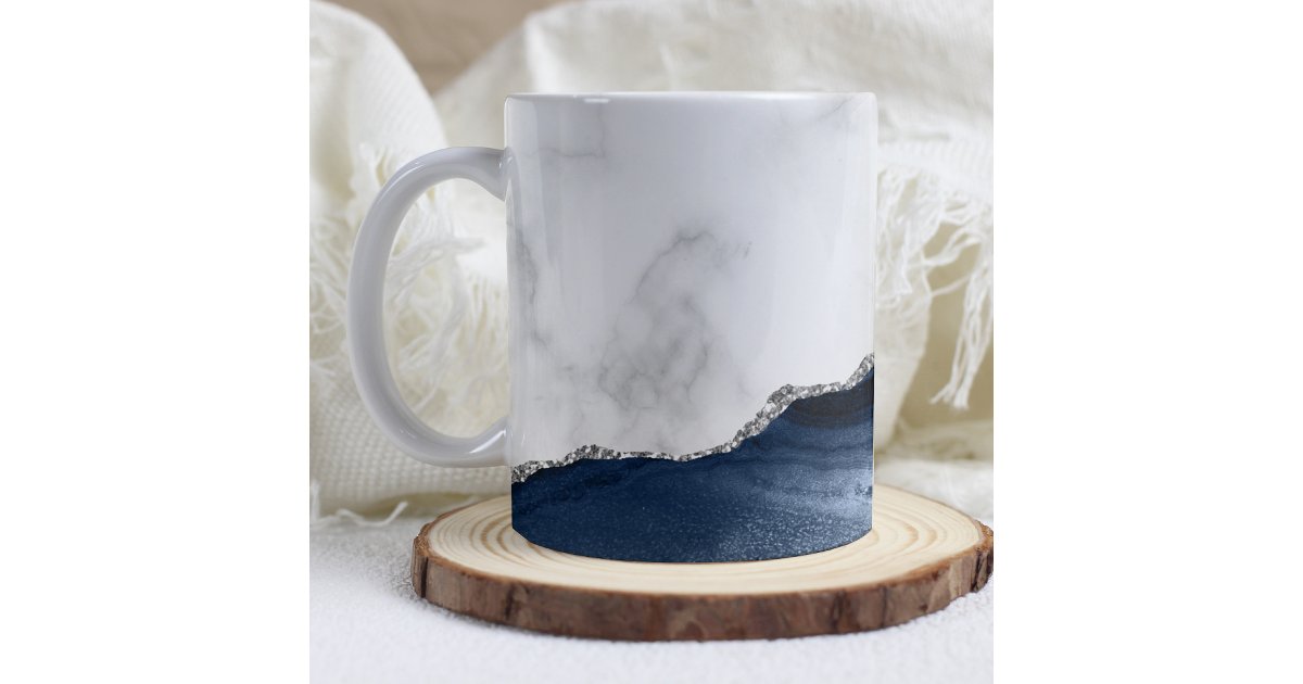 White Marble Navy Blue Silver Agate Coffee Mug | Zazzle