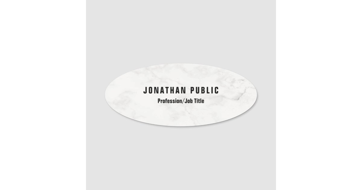 White Marble Professional Simple Template Modern Name Tag | Zazzle