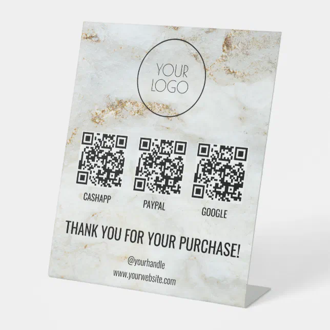 White Marble QR Code Scan to Pay Salon Logo Pedestal Sign | Zazzle