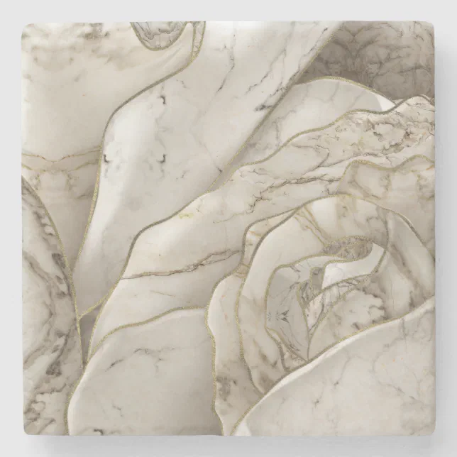 White Marble Rose Abstract Stone Coaster | Zazzle