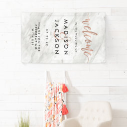 White Marble & Rose Gold Modern Wedding Welcome Banner | Zazzle
