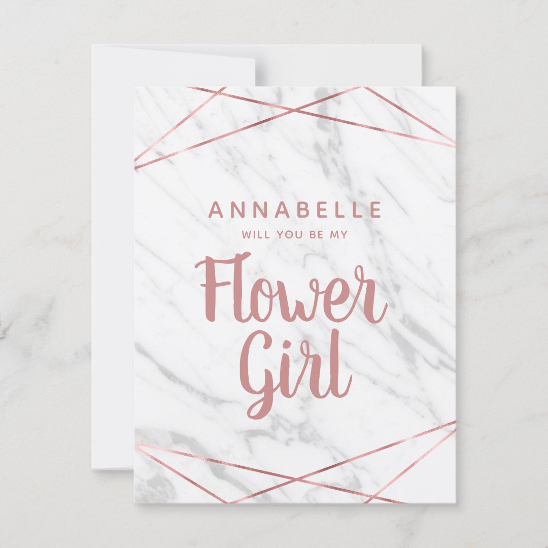 White Marble Rose Gold Will You Be My Flower Girl Invitation | Zazzle