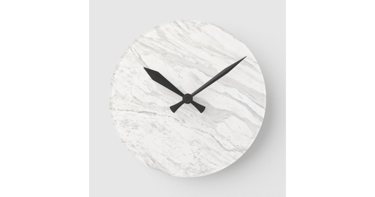 White Marble Round Clock | Zazzle