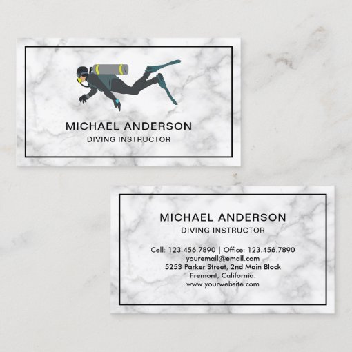 White Marble Scuba Diving Instructor Business Card | Zazzle