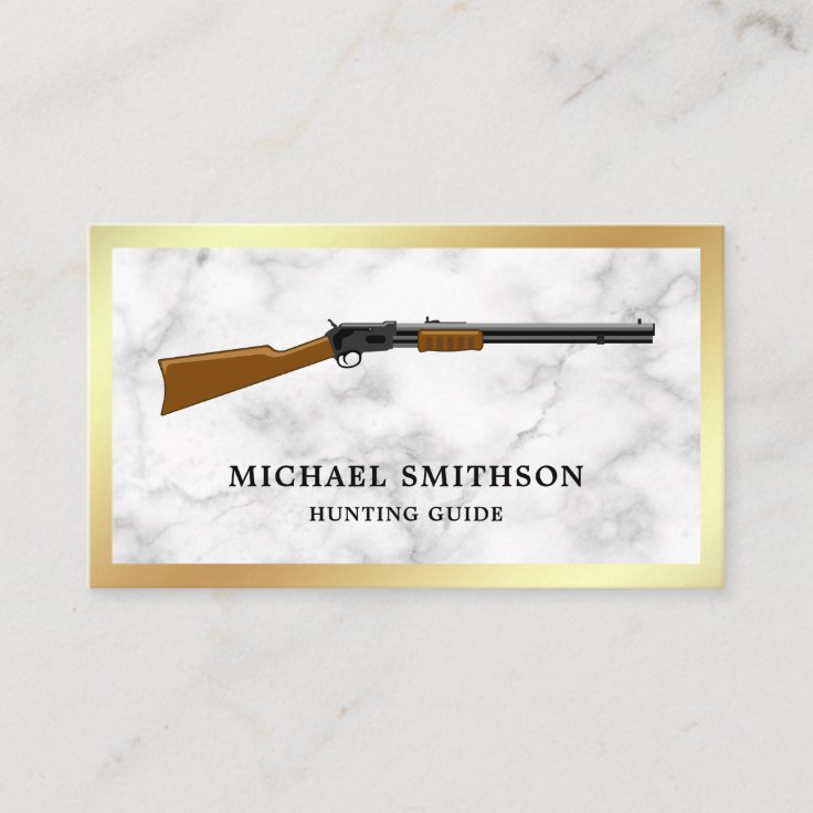 White Marble Shotgun Rifle Gun Shop Gunsmith Business Card | Zazzle