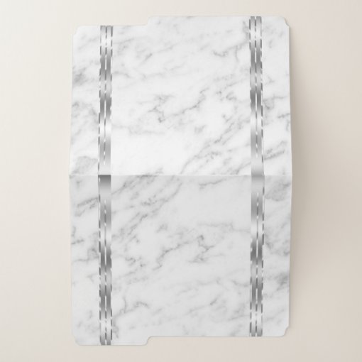 White marble silver stripe accent file folder | Zazzle