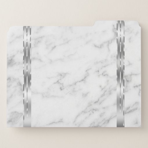 White marble silver stripe accent file folder | Zazzle