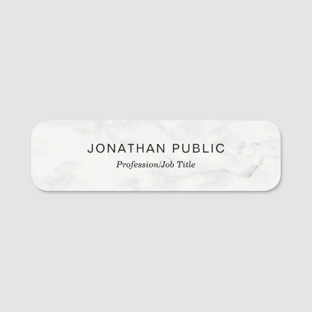 White Marble Simple Template Modern Professional Name Tag | Zazzle