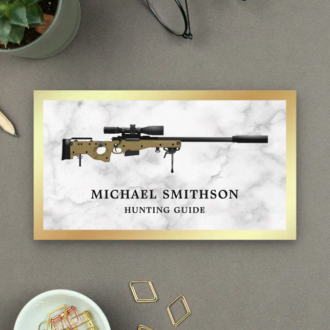 White Marble Sniper Rifle Gun Shop Gunsmith Business Card | Zazzle