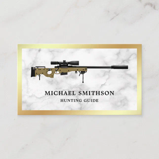 White Marble Sniper Rifle Gun Shop Gunsmith Business Card | Zazzle