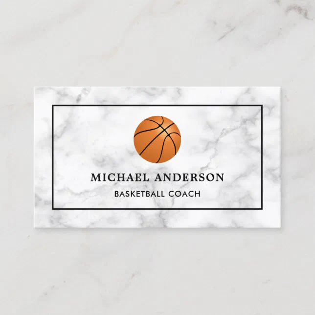 White Marble Sports Professional Basketball Coach Business Card | Zazzle