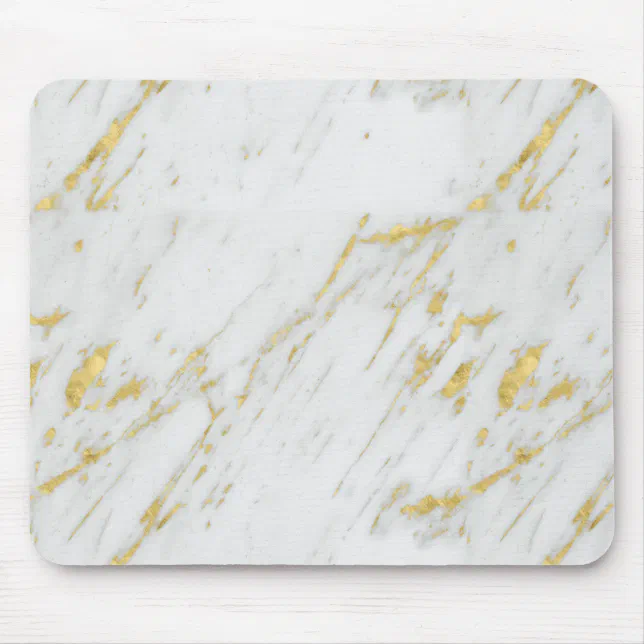 White Marble Stone With Glitter Mouse Pad | Zazzle