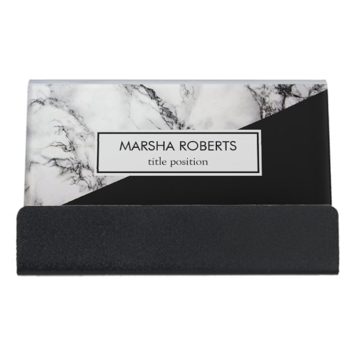 White Marble Stone With Grain Desk Business Card Holder | Zazzle