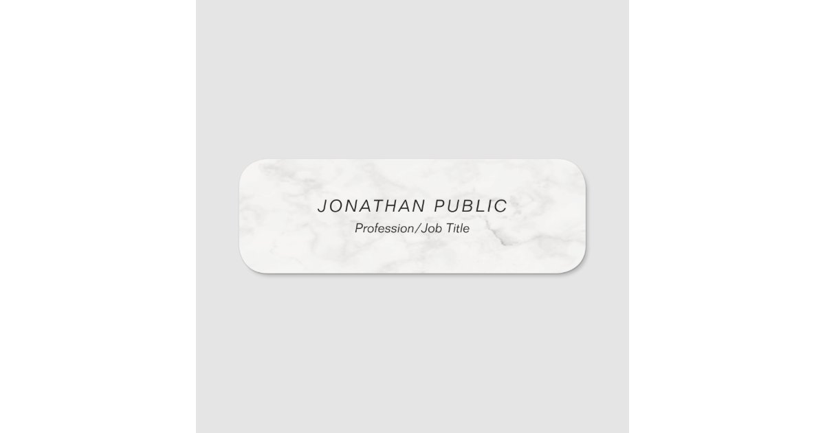 White Marble Template Modern Elegant Simple Design Name Tag | Zazzle