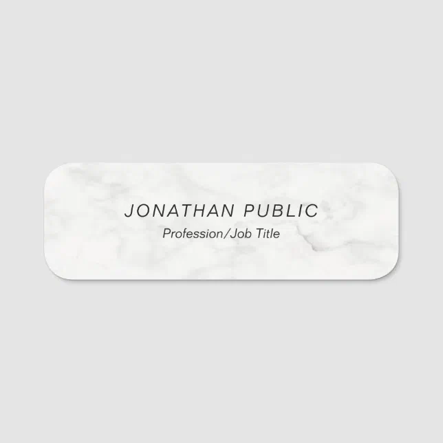White Marble Template Modern Elegant Simple Design Name Tag | Zazzle