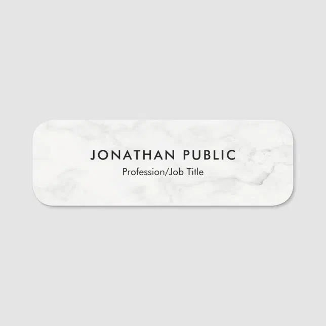 White Marble Template Modern Simple Design Rounded Name Tag | Zazzle