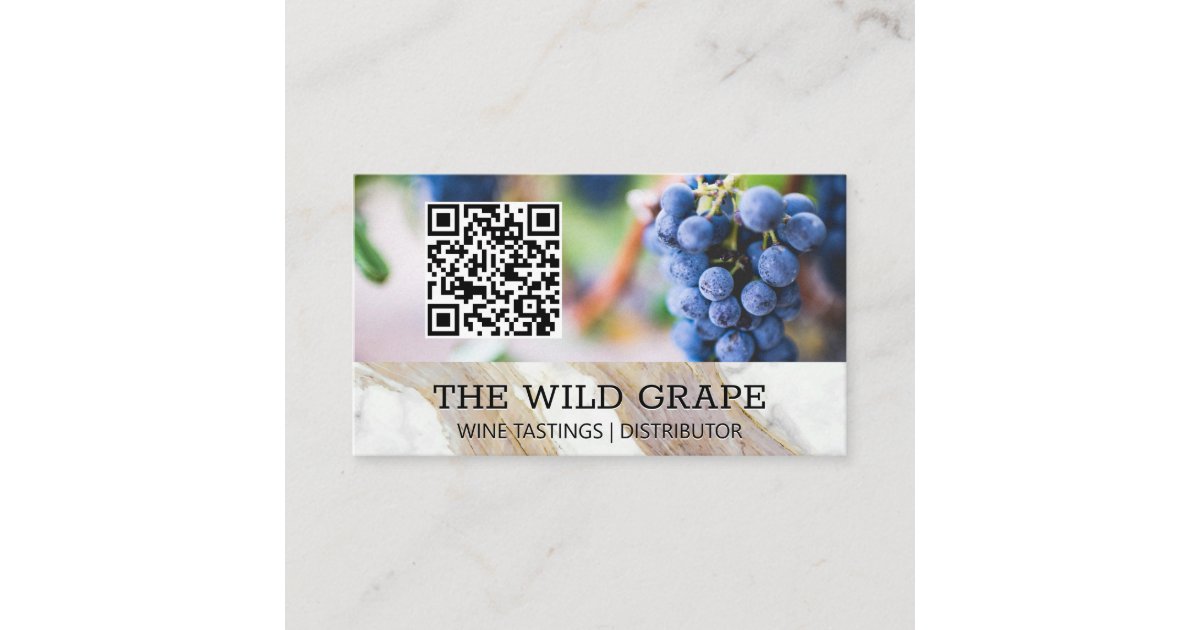 White Marble Texture | Wine Grapes | QR Code Business Card | Zazzle