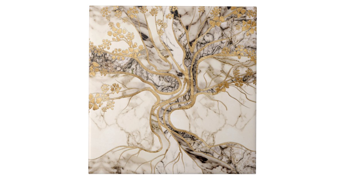 White Marble Tree of Life Abstract Ceramic Tile | Zazzle