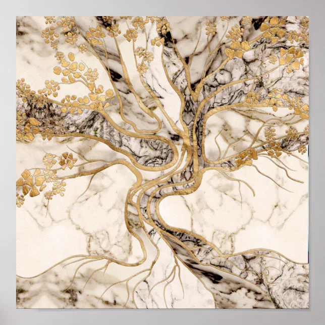 White Marble Tree of Life Abstract Poster | Zazzle