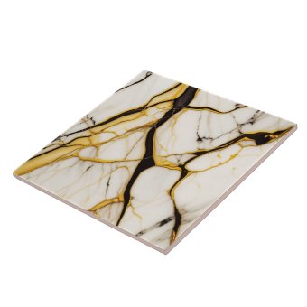 White Marble with Black Gold Veins Ceramic Tile | Zazzle