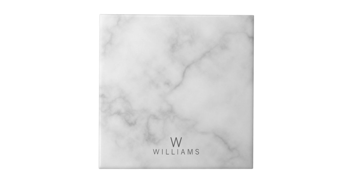 White Marble with Personalized Monogram and Name Ceramic Tile | Zazzle
