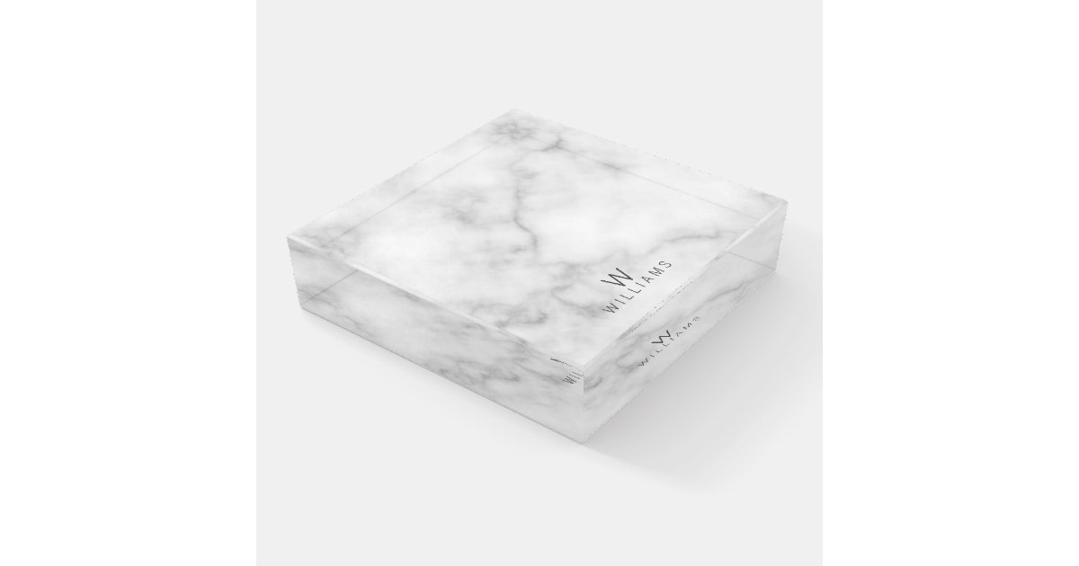 White Marble with Personalized Monogram and Name Paperweight | Zazzle